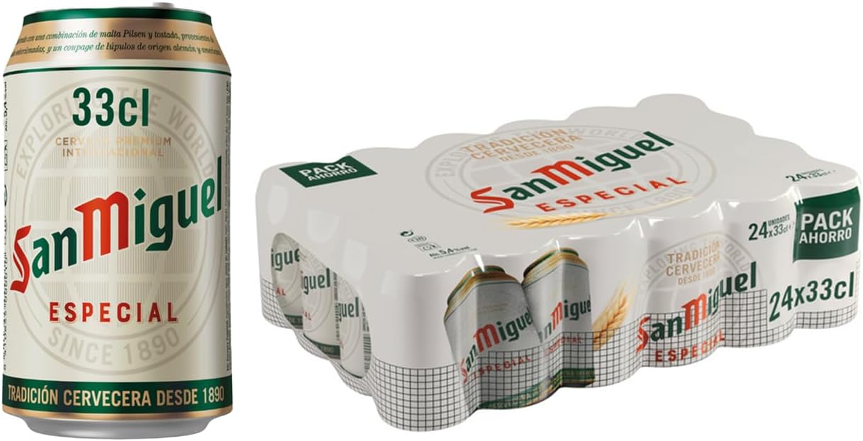 San Miguel Especial Lager, Pack 24 Latas x 33cl, Cerveza Premium ...